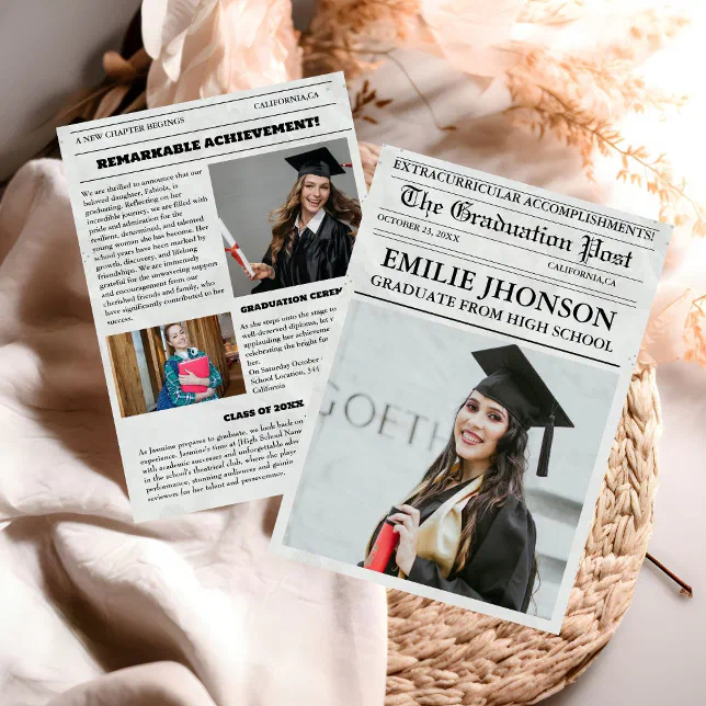 Modern Graduation Newspaper High School Invitation | Zazzle