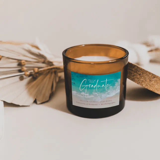 Modern graduation ocean beach script modern rectangular sticker | Zazzle