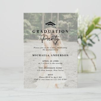 Modern Graduation Party Handwritten Script 2-Photo Invitation | Zazzle