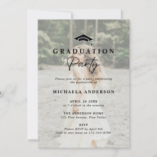 Modern Graduation Party Handwritten Script 2-Photo Invitation | Zazzle