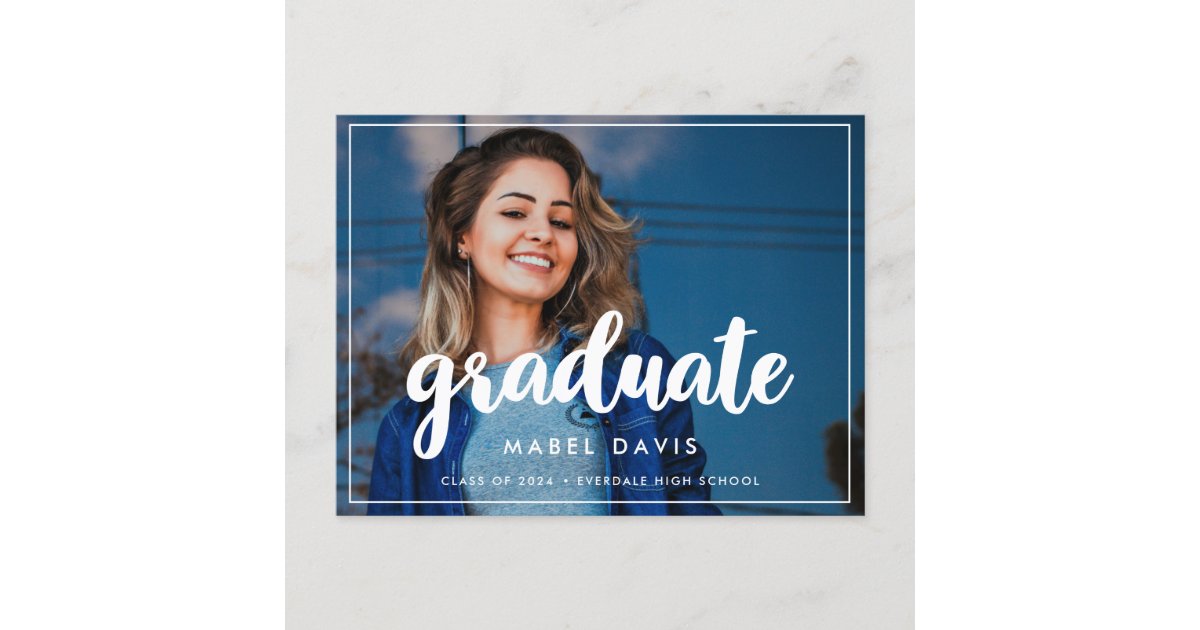 Modern graduation party photo postcard | Zazzle