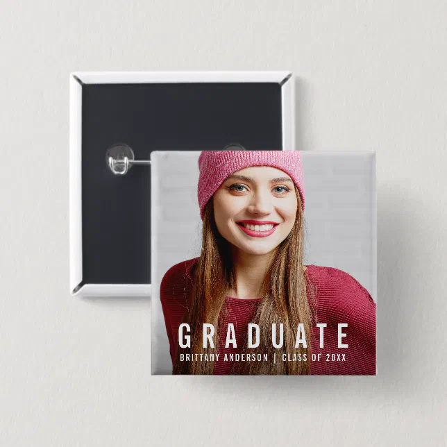 Modern Graduation Photo Announcement Button | Zazzle