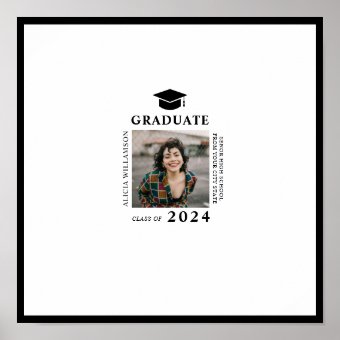Modern graduation photo autograph guest signatures poster | Zazzle