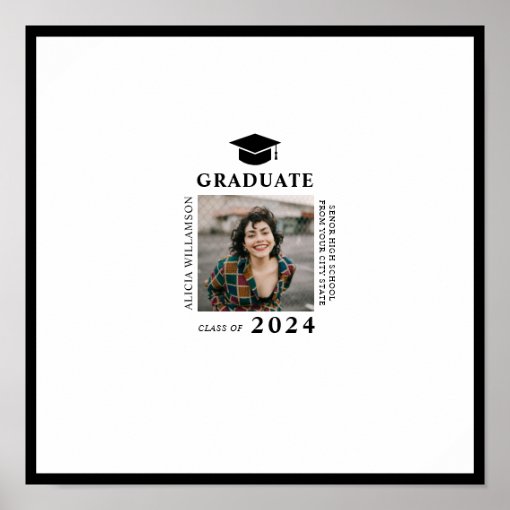 Modern graduation photo autograph guest signatures poster | Zazzle