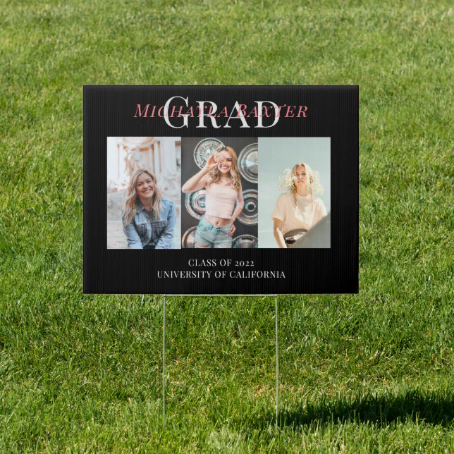 Modern Graduation Photo Collage on Black Sign | Zazzle