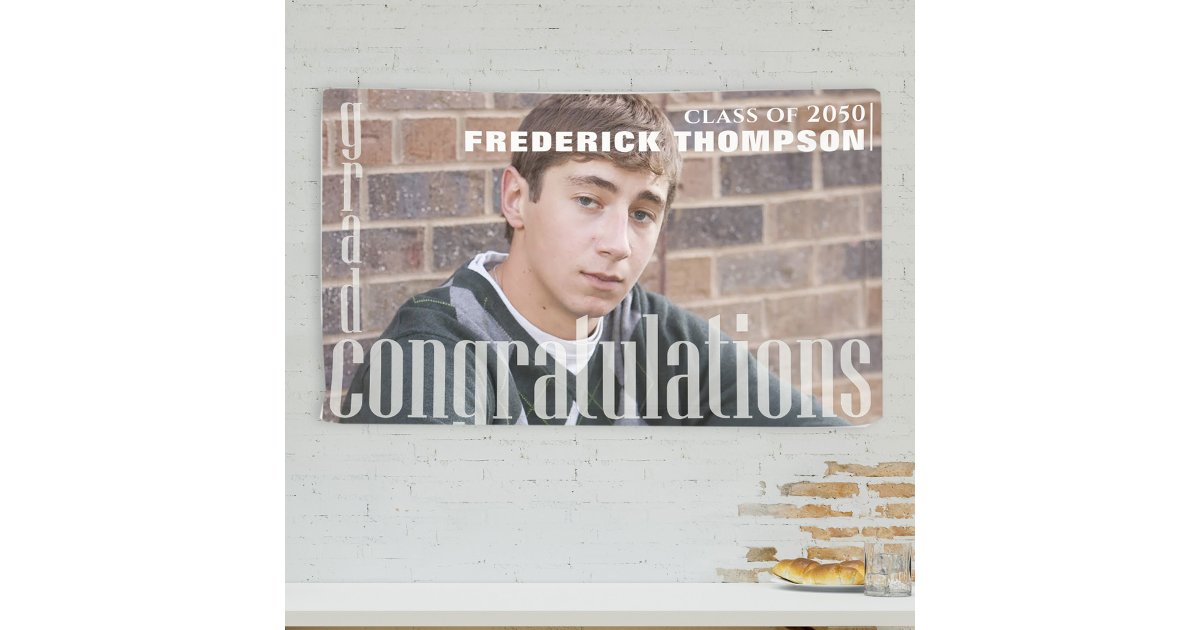 Modern Graduation Photo Congratulations Minimalist Banner | Zazzle