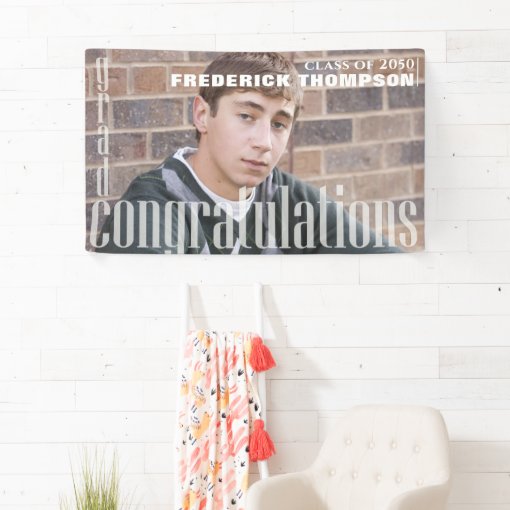 Modern Graduation Photo Congratulations Minimalist Banner | Zazzle