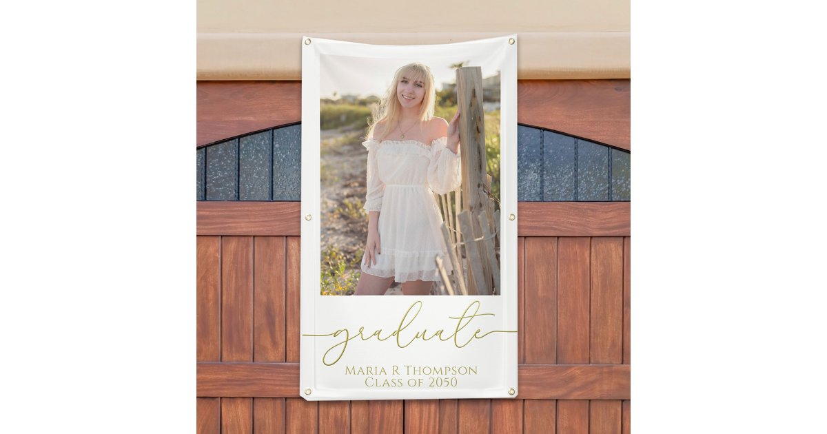 Modern Graduation Photo Elegant Gold Script Banner | Zazzle