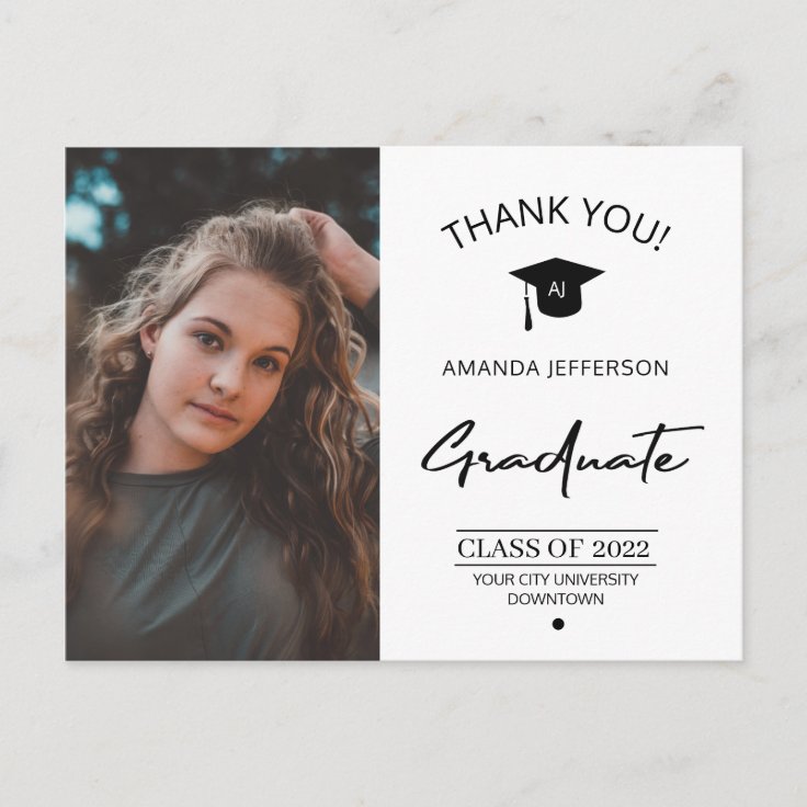 Modern graduation photo graduate thank you postcar postcard | Zazzle