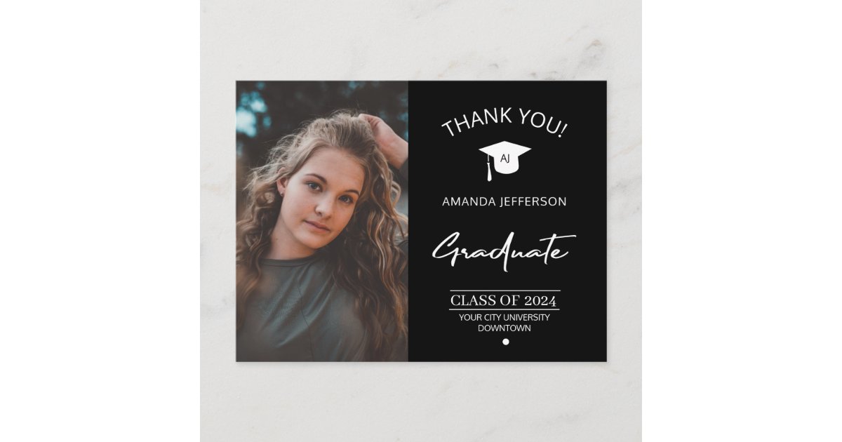 Modern graduation photo graduate thank you postcard | Zazzle