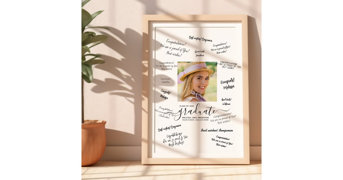 Modern Graduation Photo Guest Signature Poster | Zazzle