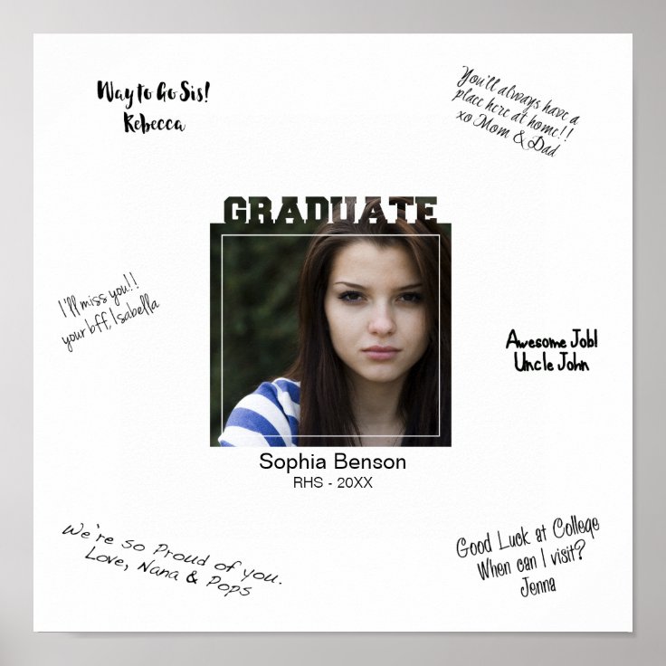 Modern Graduation Photo Signature Message Mat Poster | Zazzle