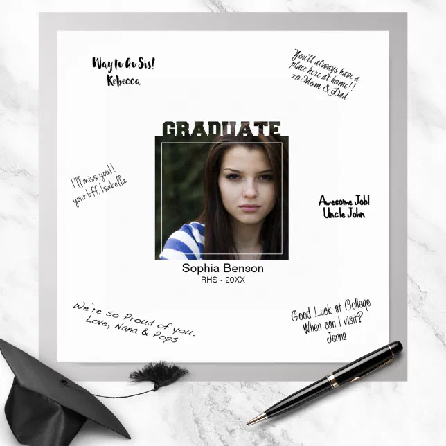 Modern Graduation Photo Signature Message Mat Poster | Zazzle