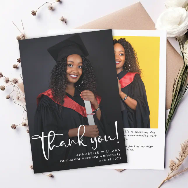 Modern Graduation Photo Thank You Card | Zazzle