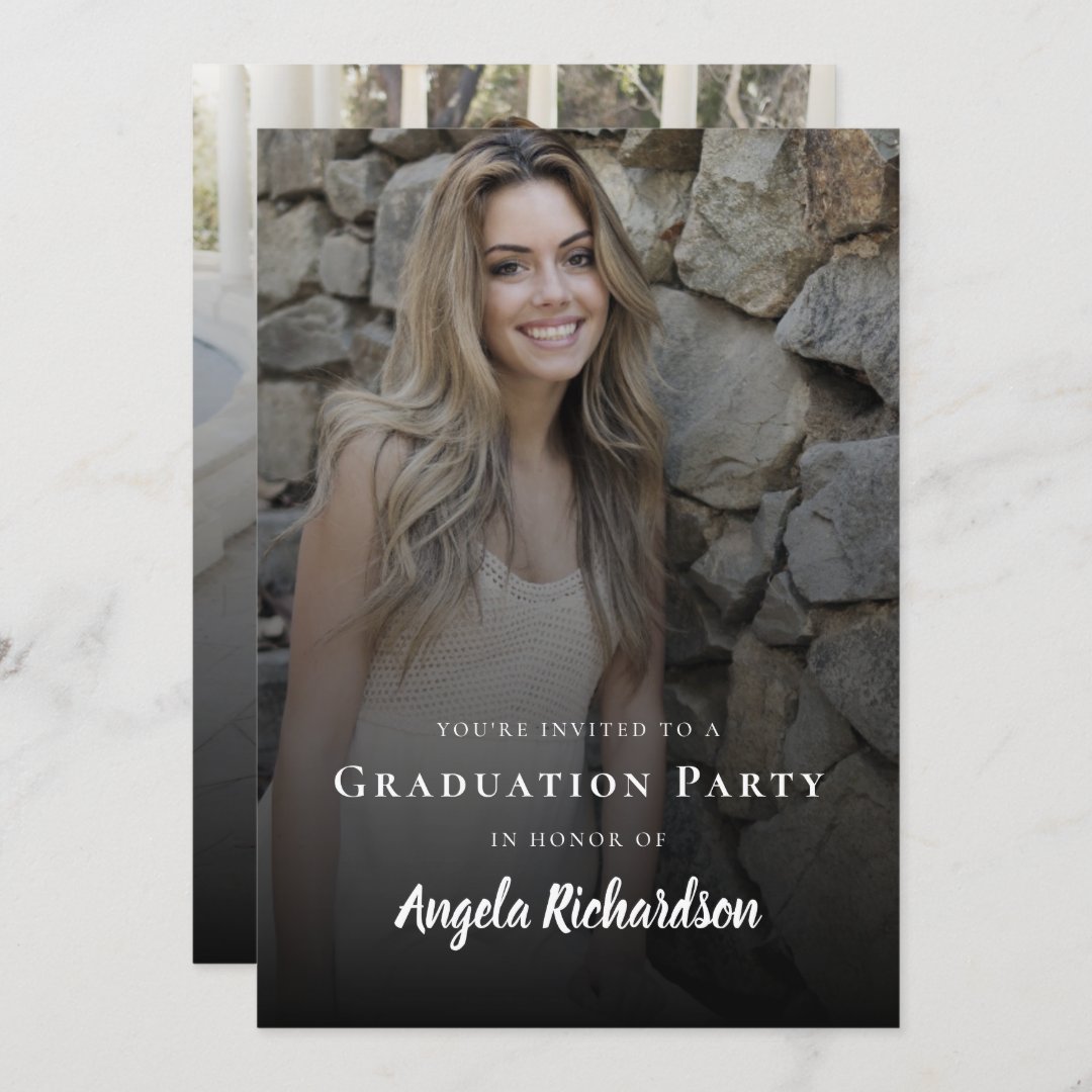Modern Graduation Photos Script Typography Party Invitation | Zazzle