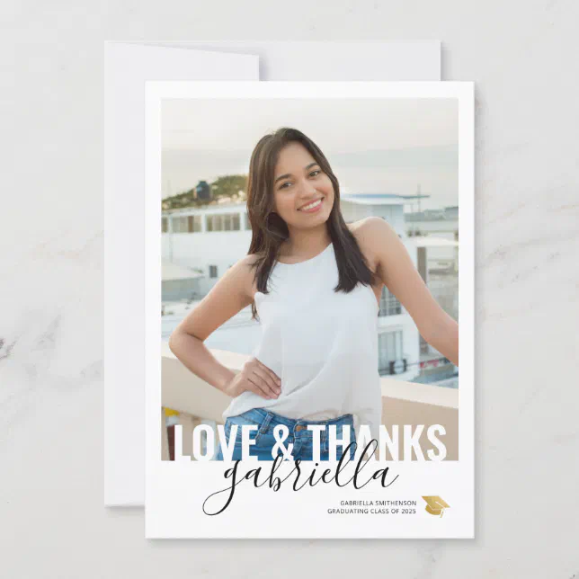 Modern Graduation Script Photo Thank You Card | Zazzle