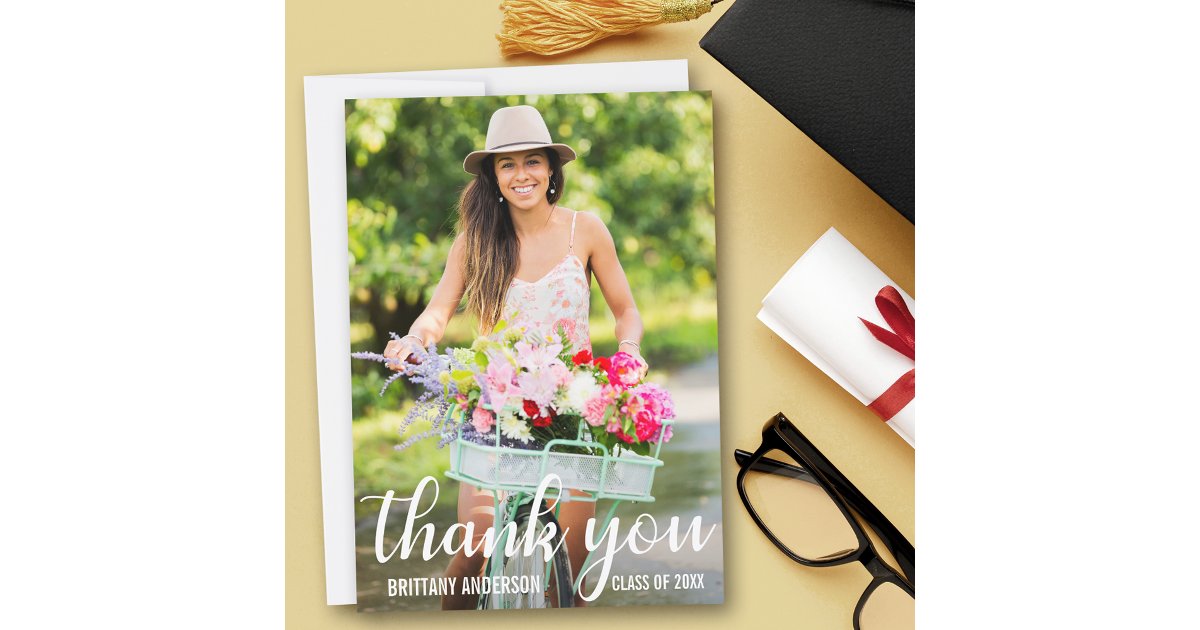 Modern Graduation Thank You Grad Photo Card | Zazzle
