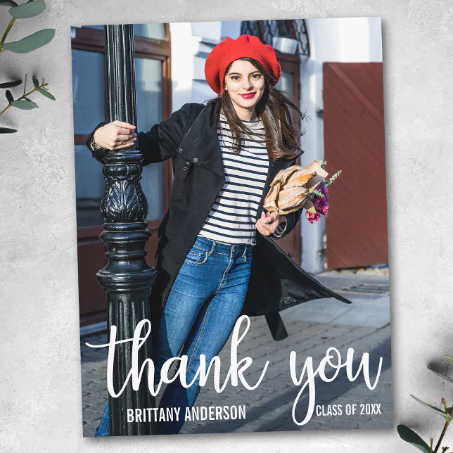 Modern Graduation Thank You Graduate Photo Postcard | Zazzle