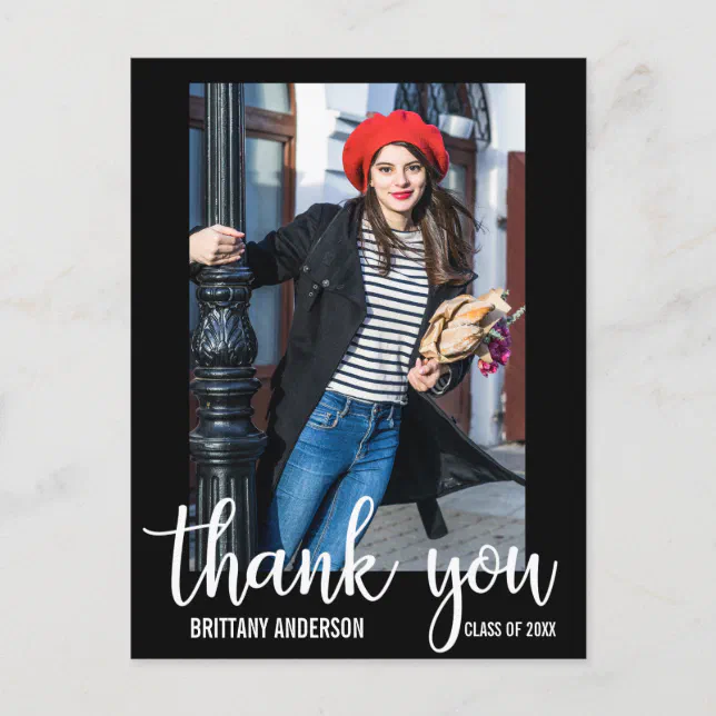 Modern Graduation Thank You Graduate Photo WB Postcard | Zazzle