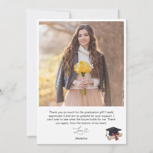 Modern Graduation Two Photo Thank You Card | Zazzle