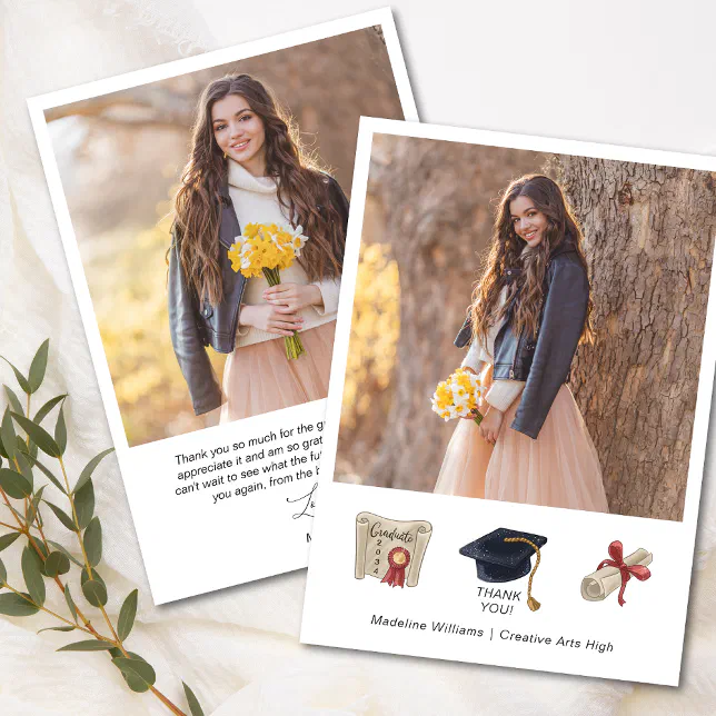 Modern Graduation Two Photo Thank You Card | Zazzle