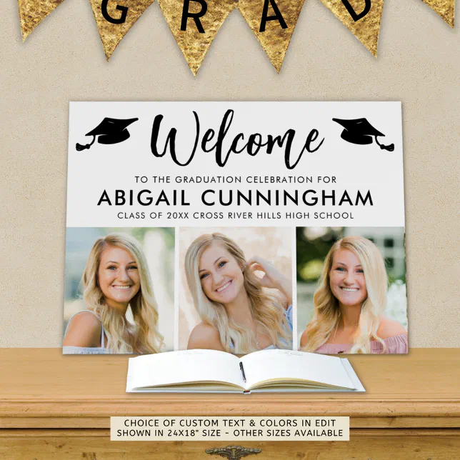 Modern Graduation Welcome 3 Photos Script Foam Board | Zazzle
