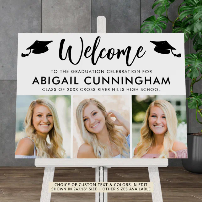 Modern Graduation Welcome 3 Photos Script Foam Board | Zazzle
