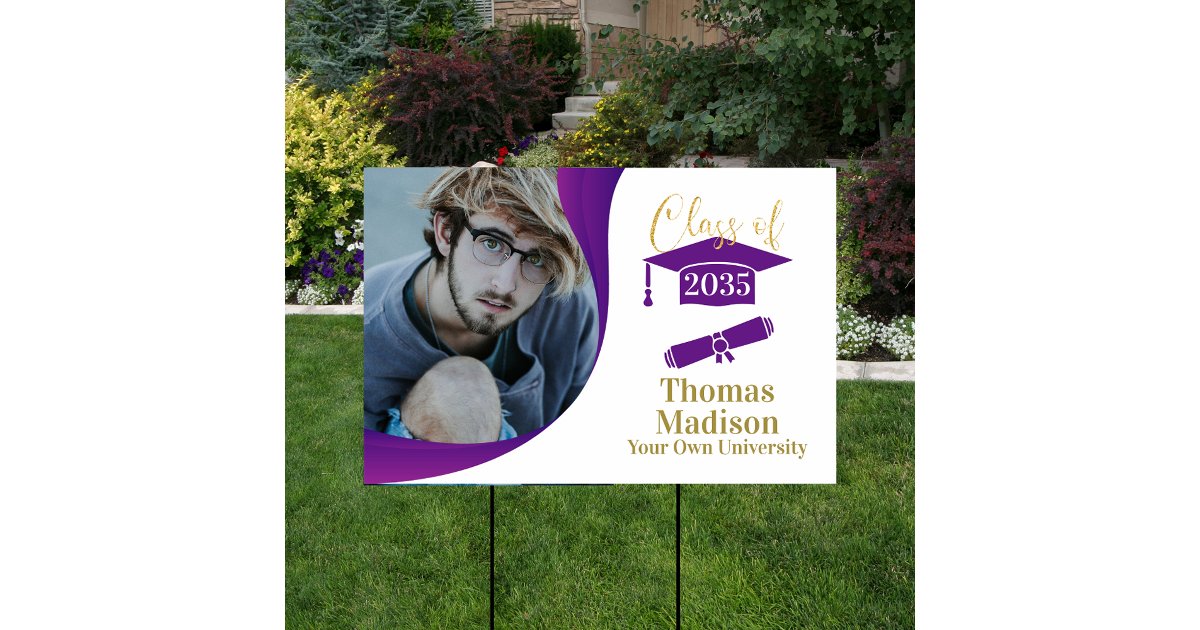 Modern Graduation White Purple Wave Yard Sign | Zazzle