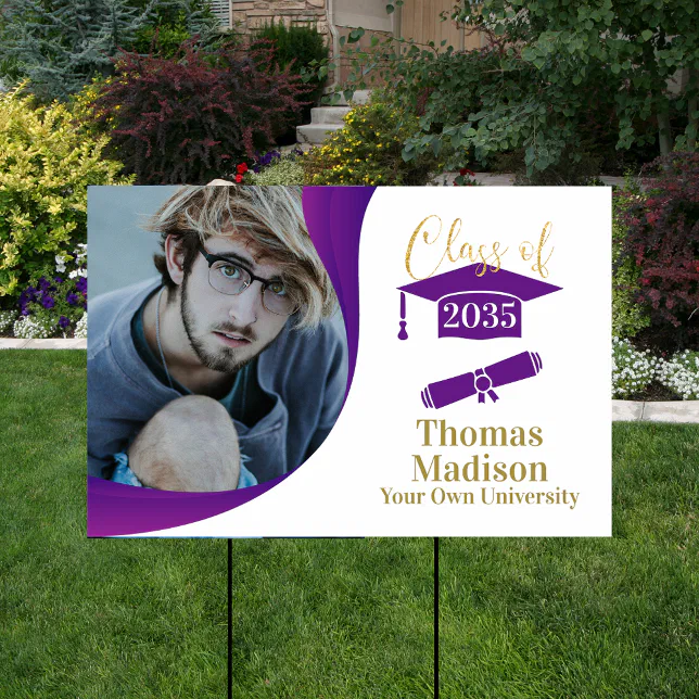 Modern Graduation White Purple Wave Yard Sign | Zazzle