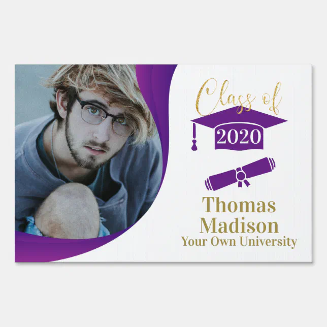 Modern Graduation White Purple Wave Yard Sign | Zazzle