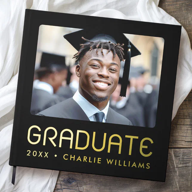 Modern graduation year photo graduate foil guest book | Zazzle