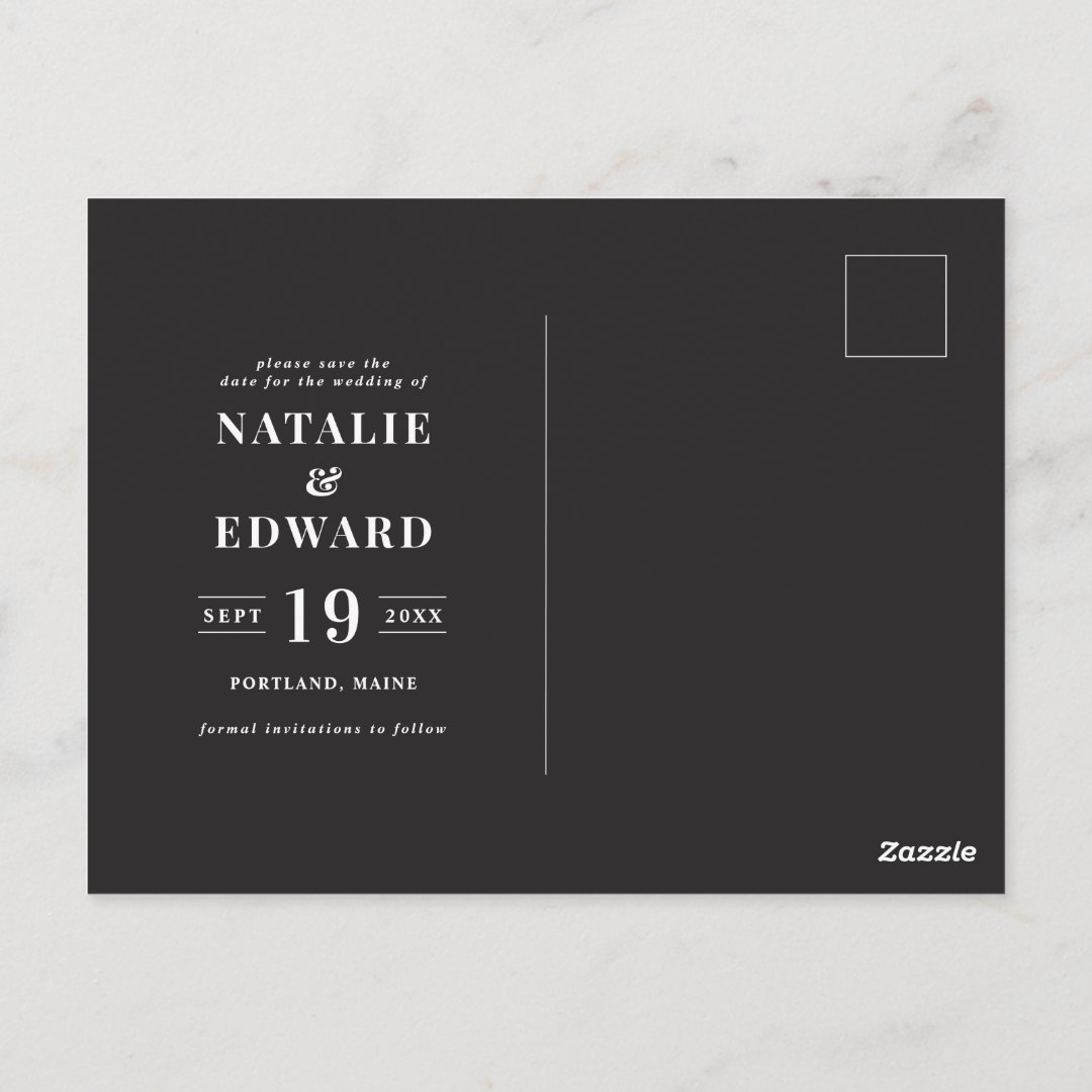 Modern, graphic, typographic photo save the date postcard | Zazzle