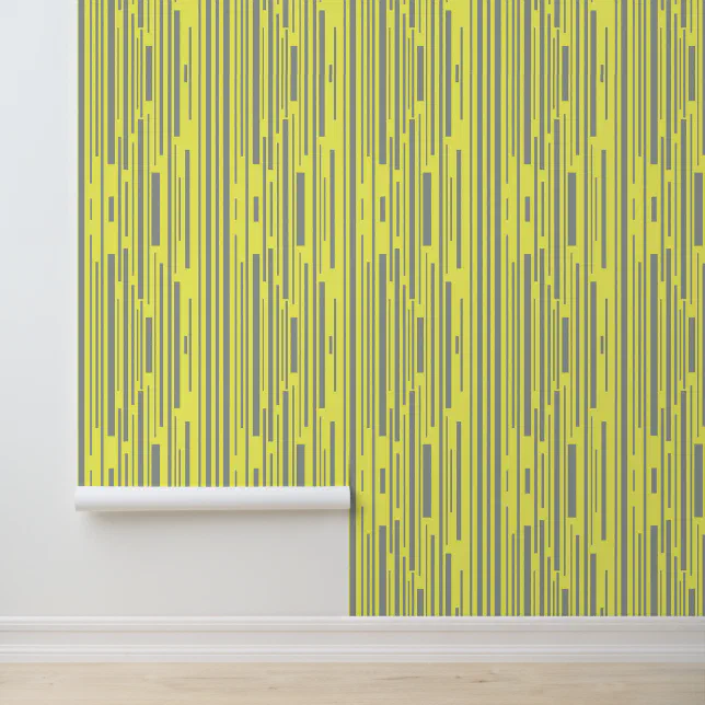 Modern gray and yellow stripes pattern wallpaper | Zazzle