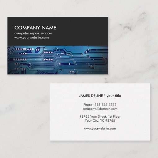 Modern Gray Blue Circuit Board Computer Repair Business Card | Zazzle