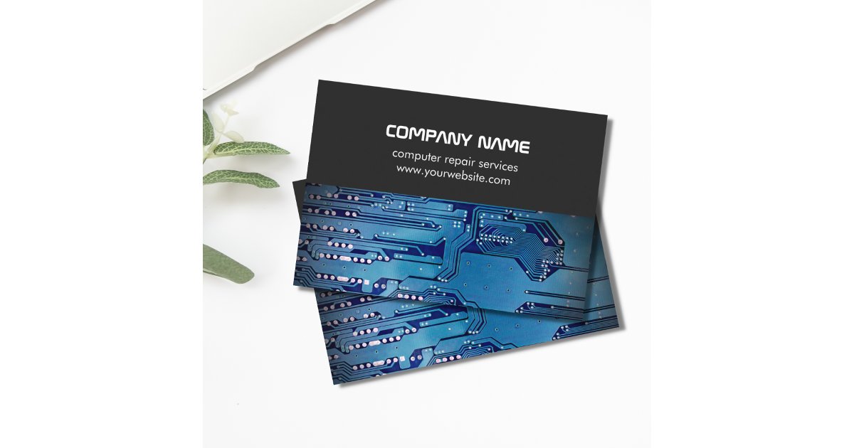 Modern Gray Blue Circuit Board Computer Repair Business Card | Zazzle