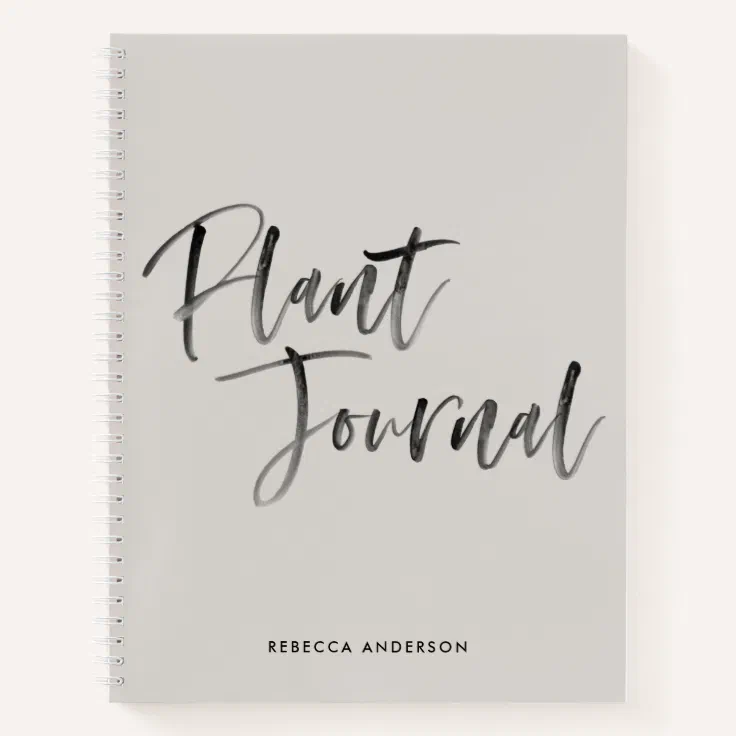 Modern Gray Brush Script Calligraphy Plant Journal | Zazzle