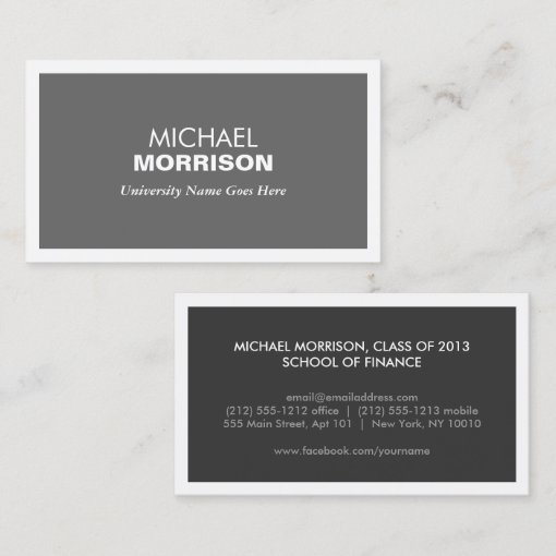 MODERN GRAY BUSINESS CARD FOR COLLEGE STUDENTS | Zazzle