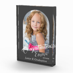 Modern Gray Congratulations JK Grad Announcement Photo Block | Zazzle