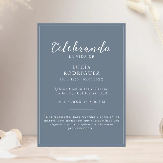 Modern Gray Funeral Memorial Invitation in Spanish | Zazzle