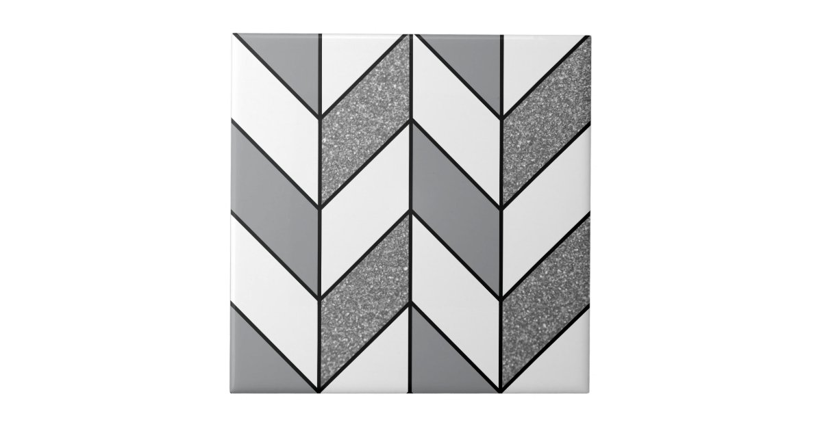 Modern Gray Glitter Herringbone Chevron Pattern v2 Ceramic Tile | Zazzle