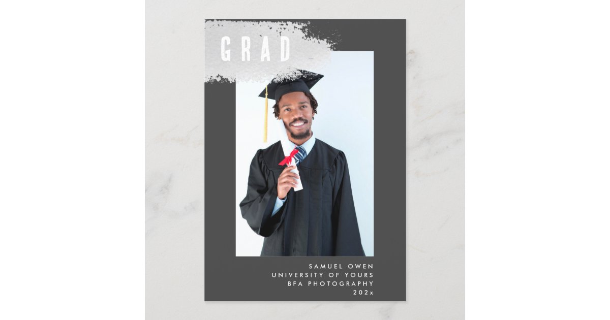Modern GRAY GREY SPLASH Graduation Photo GRAD Announcement | Zazzle