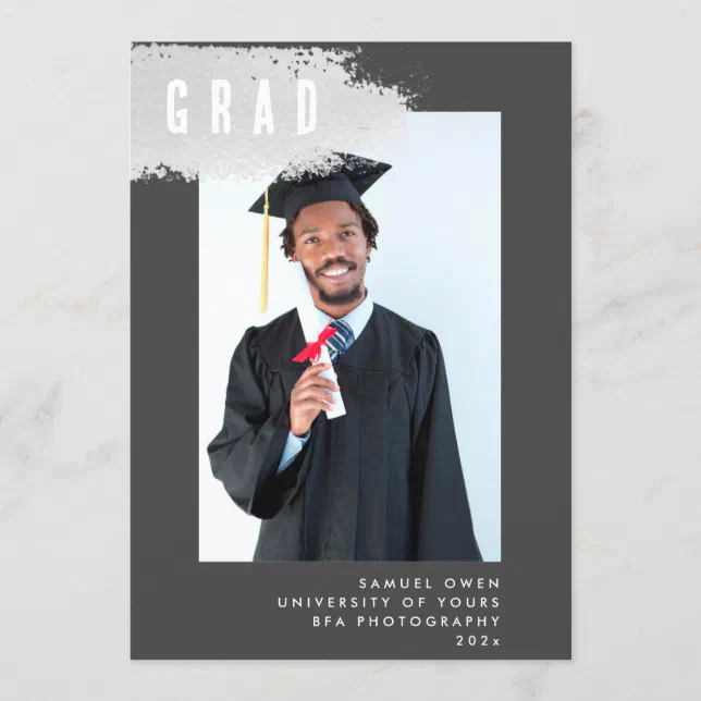 Modern GRAY GREY SPLASH Graduation Photo GRAD Announcement | Zazzle