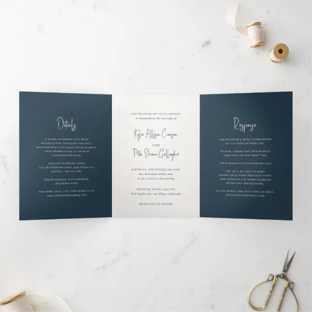 Modern Gray Handwritten Script Elegant Wedding Tri-Fold Invitation | Zazzle