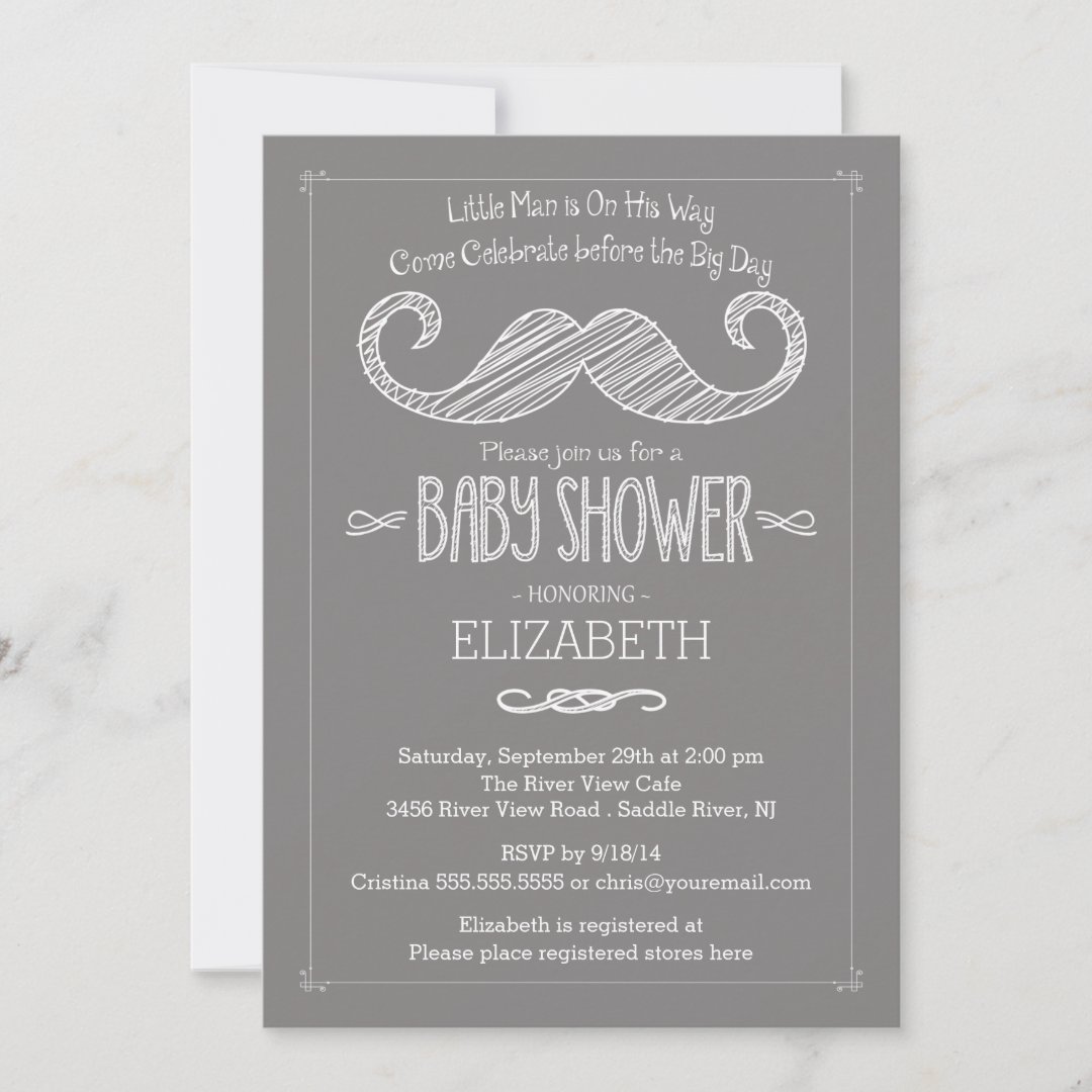 Modern Gray Little Man Mustache Baby Shower Invitation | Zazzle