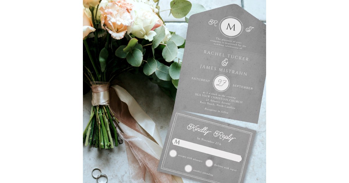 Modern Gray Parchment Paper Wedding All In One Invitation | Zazzle