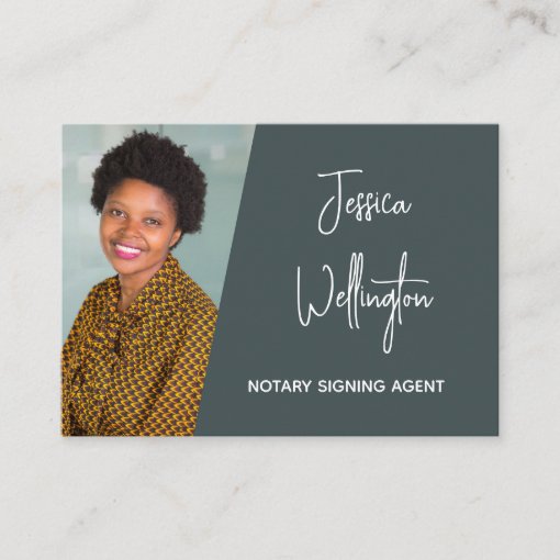 Modern Gray Signature Script Notary Lawyer Photo Business Card | Zazzle