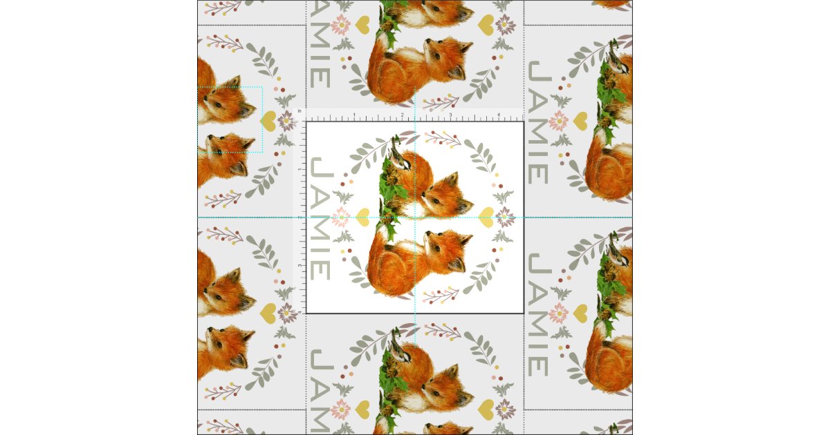 Modern Gray Teal Pink Personalized Fox Pattern Fabric | Zazzle