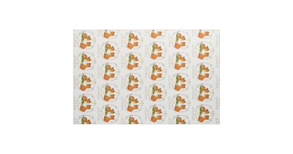 Modern Gray Teal Pink Personalized Fox Pattern Fabric | Zazzle
