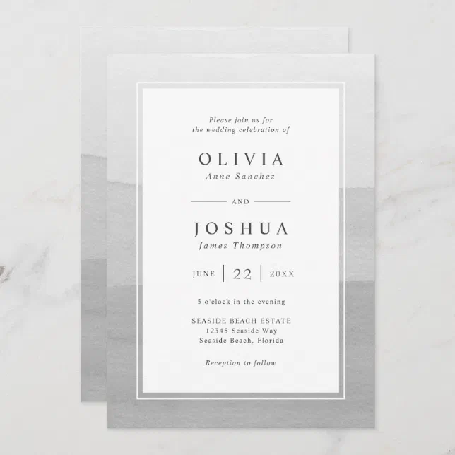 Modern Gray Wedding All In One Invitation | Zazzle