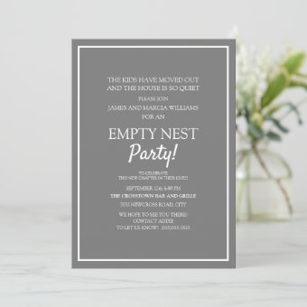 Modern Gray White Empty Nest Party Invitation | Zazzle